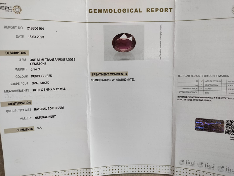 RUBY 5.14 Ct. - Gem Mines